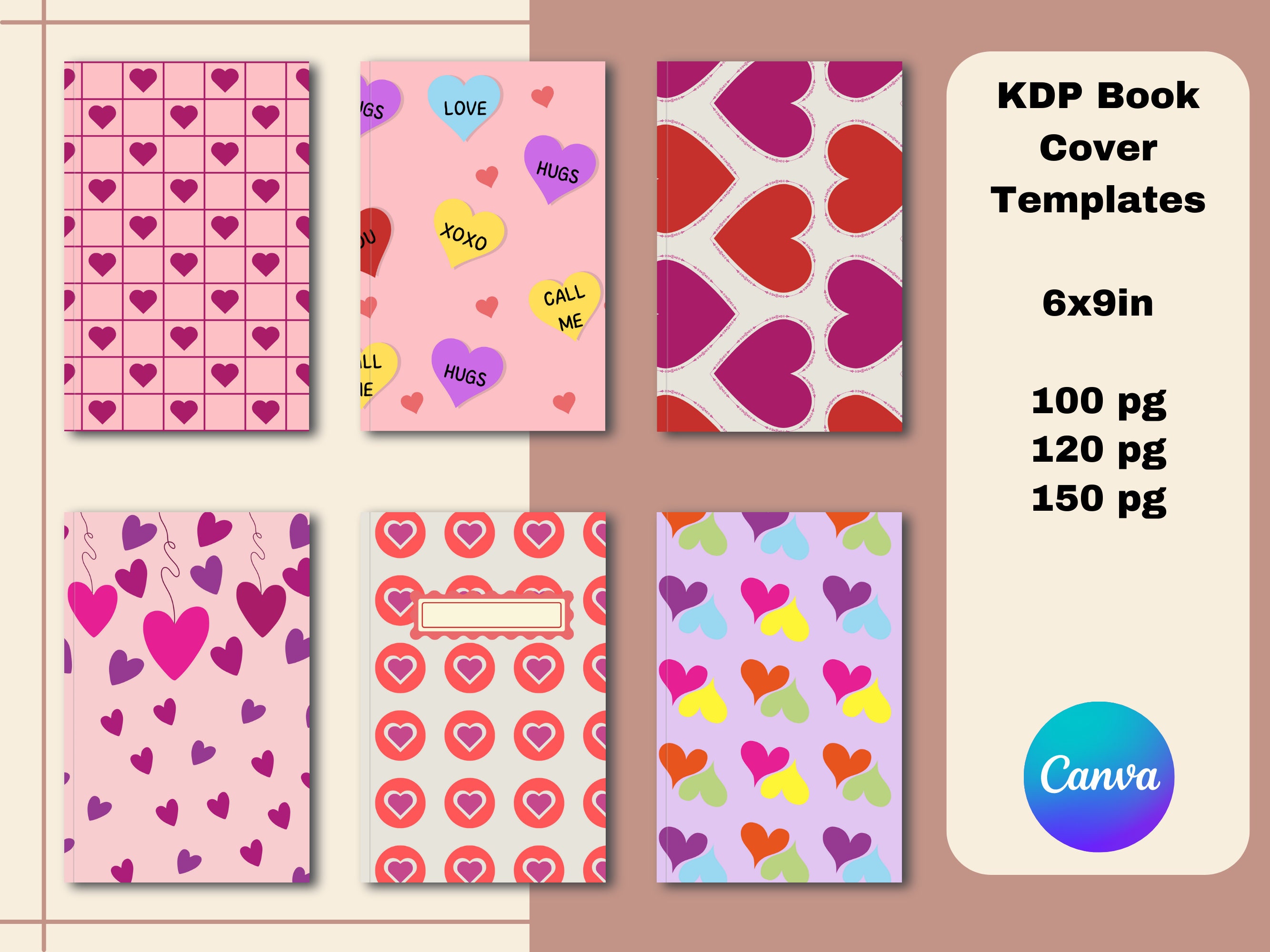 KDP Editable Book Cover Canva Templates : Hearts Valentine - Etsy