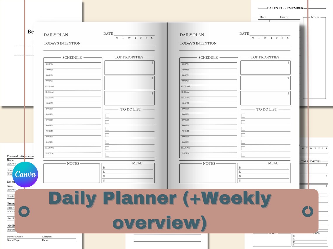 KDP Interior Canva Editable Template Daily Planner With Weekly Overview ...