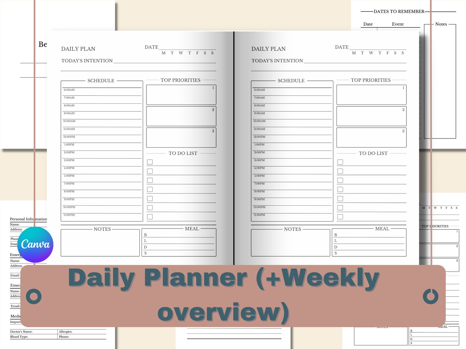 KDP Interior Canva Editable Template Daily Planner With Weekly Overview ...