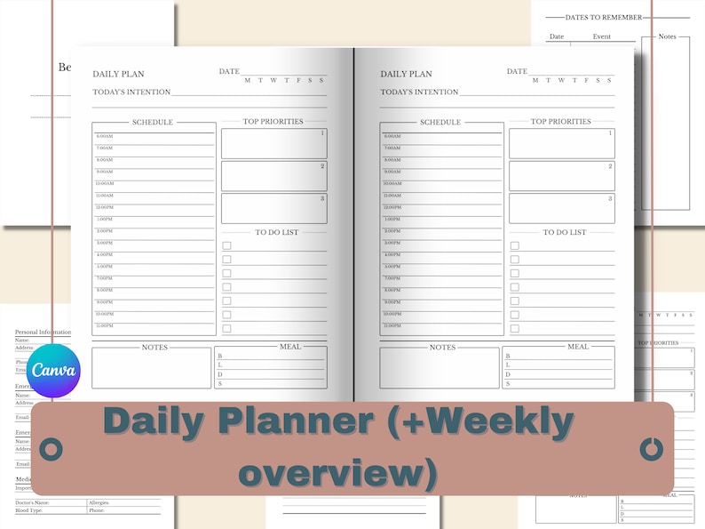 KDP Interior Canva Editable Template Daily Planner With Weekly Overview ...