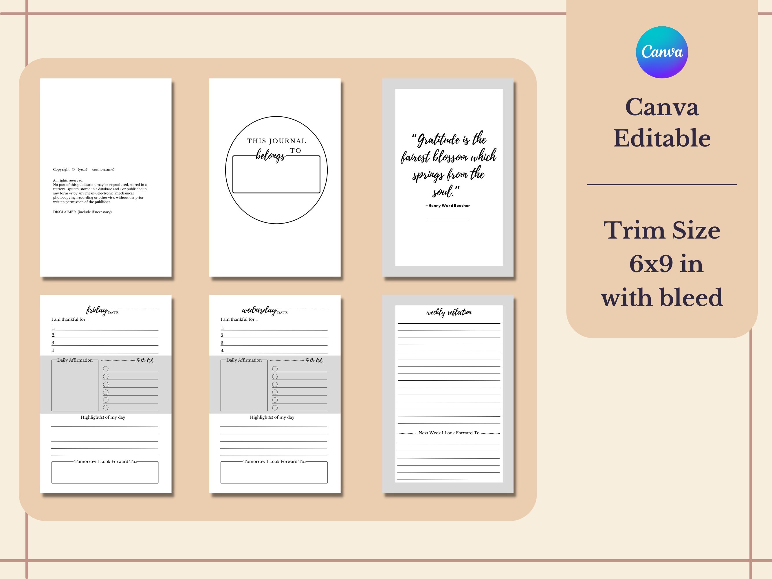 KDP Interior | Gratitude Journal (6x9) | Canva Editable Template - Etsy