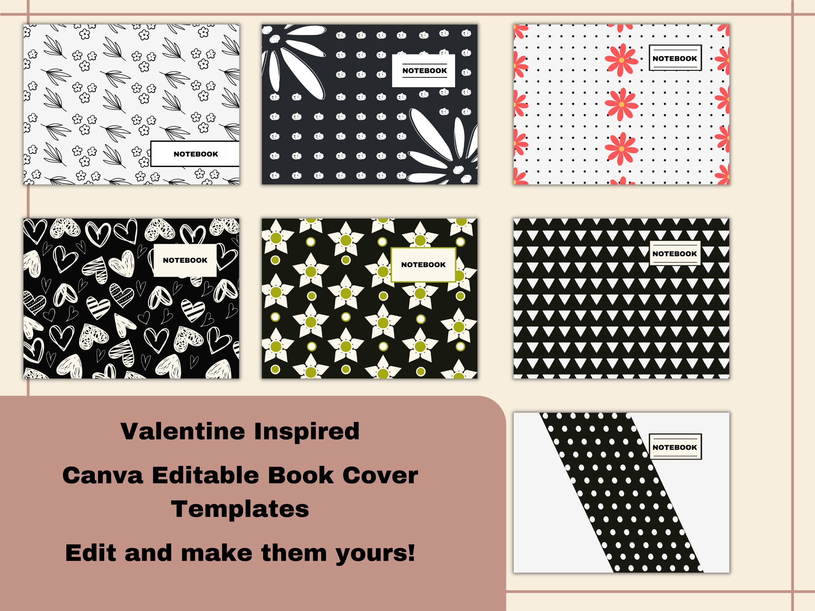 KDP Editable Book Cover Canva Templates: Black & White, for 6x9in ...