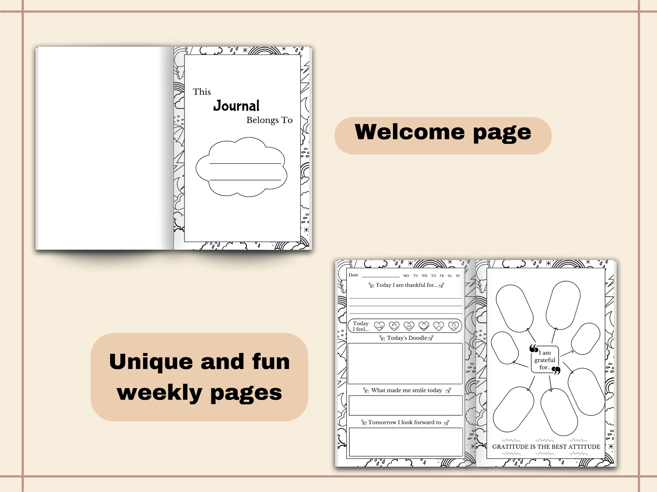 KDP Interior Canva Editable Template Gratitude Journal for Kids 6x9 ...