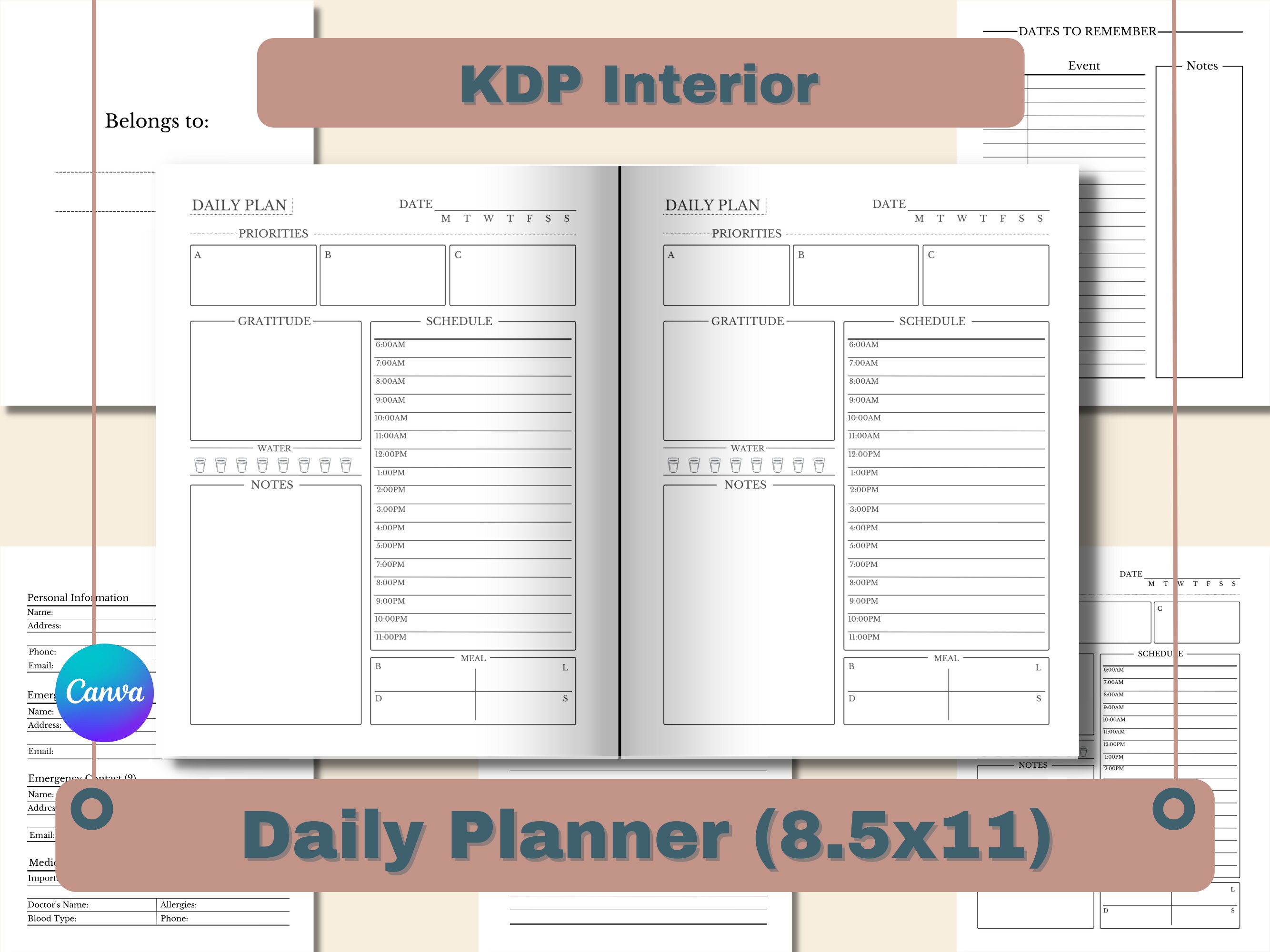 KDP Canva Editable Interior Template: Daily Planner 8.5x11in - Etsy