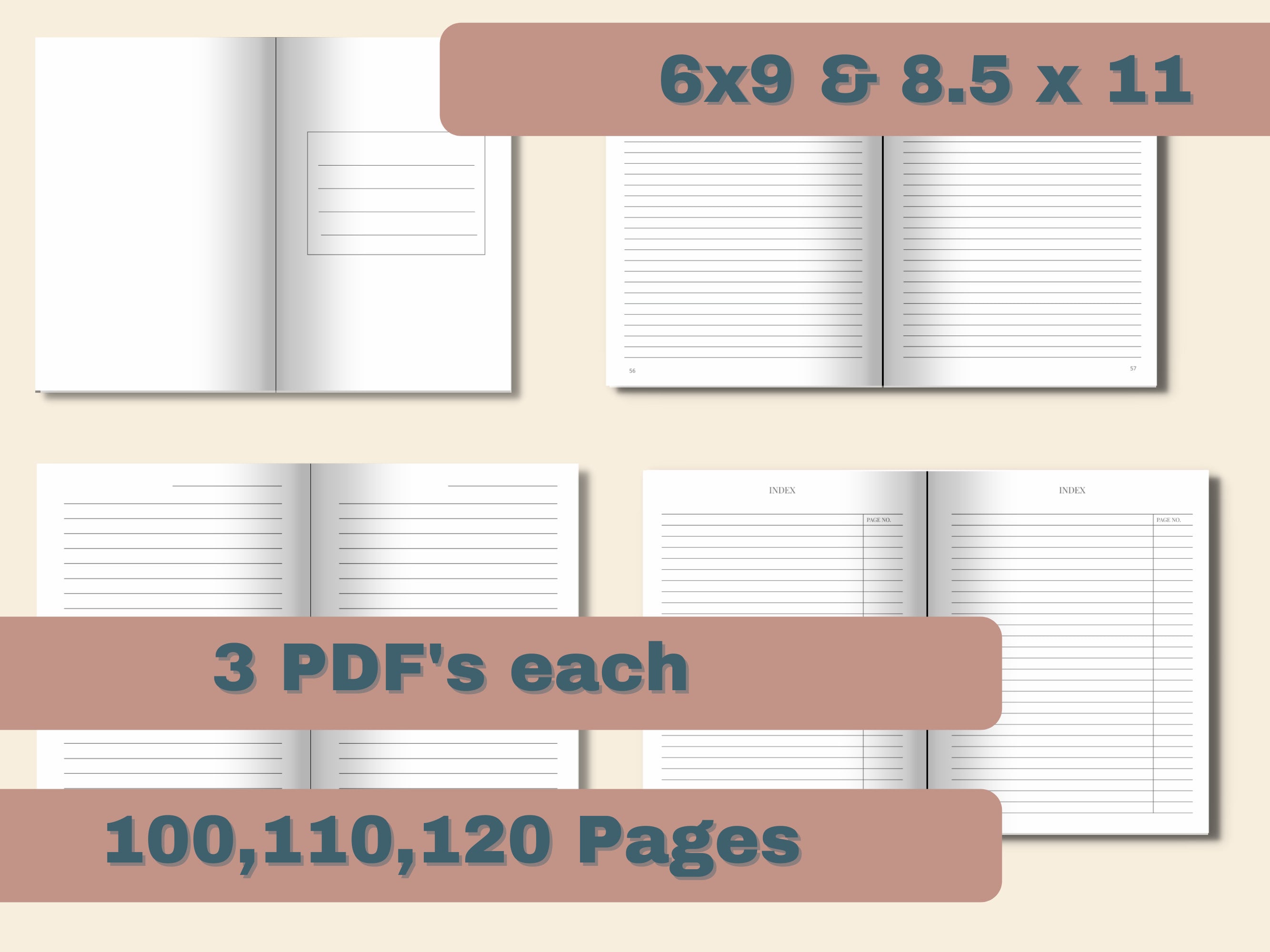 Lined Notebook Journal With Index (6x9,8.5x11 In), KDP Interior, Ready ...