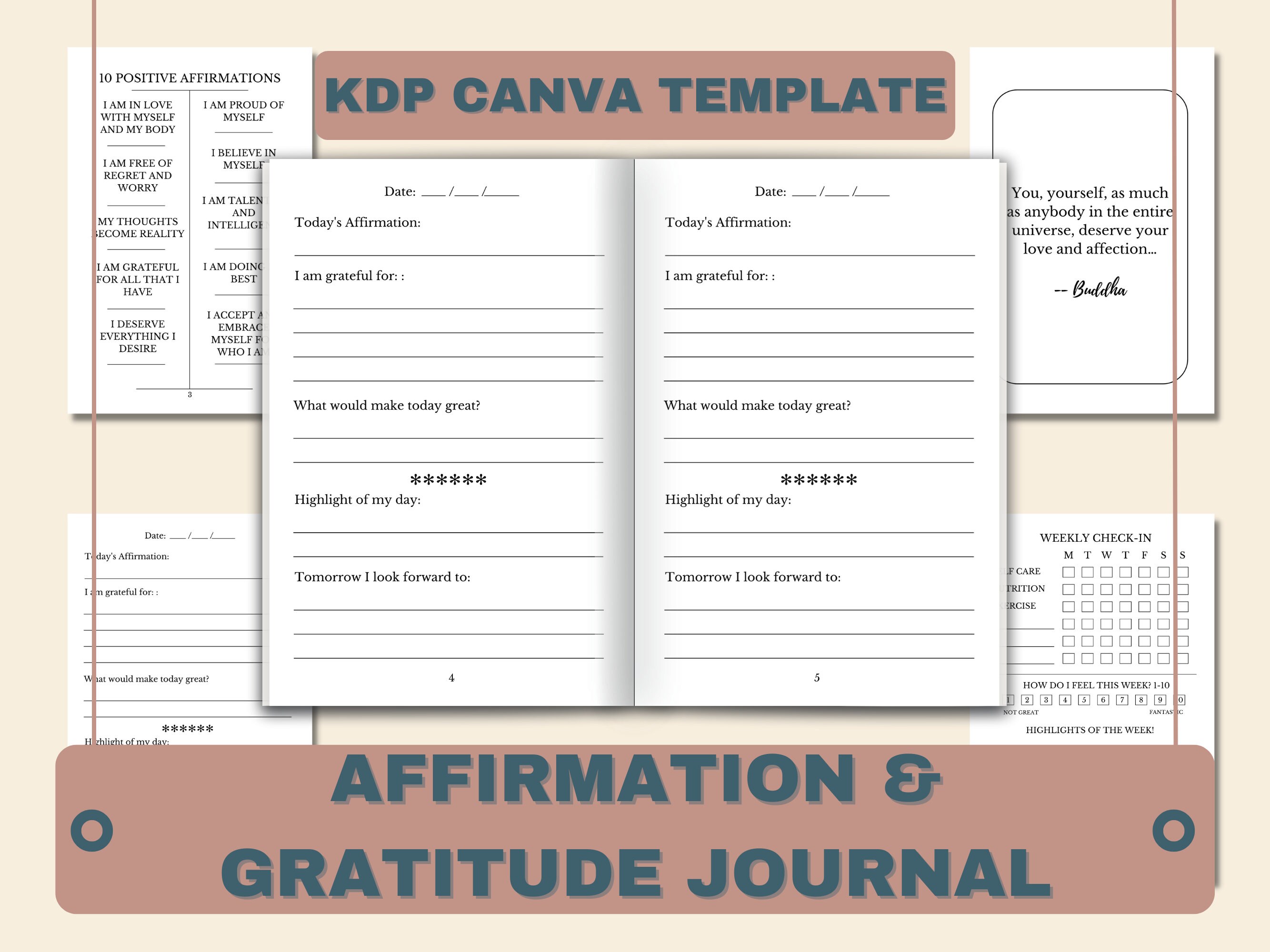KDP Canva Editable Template; Daily Affirmation and Gratitude Journal ...