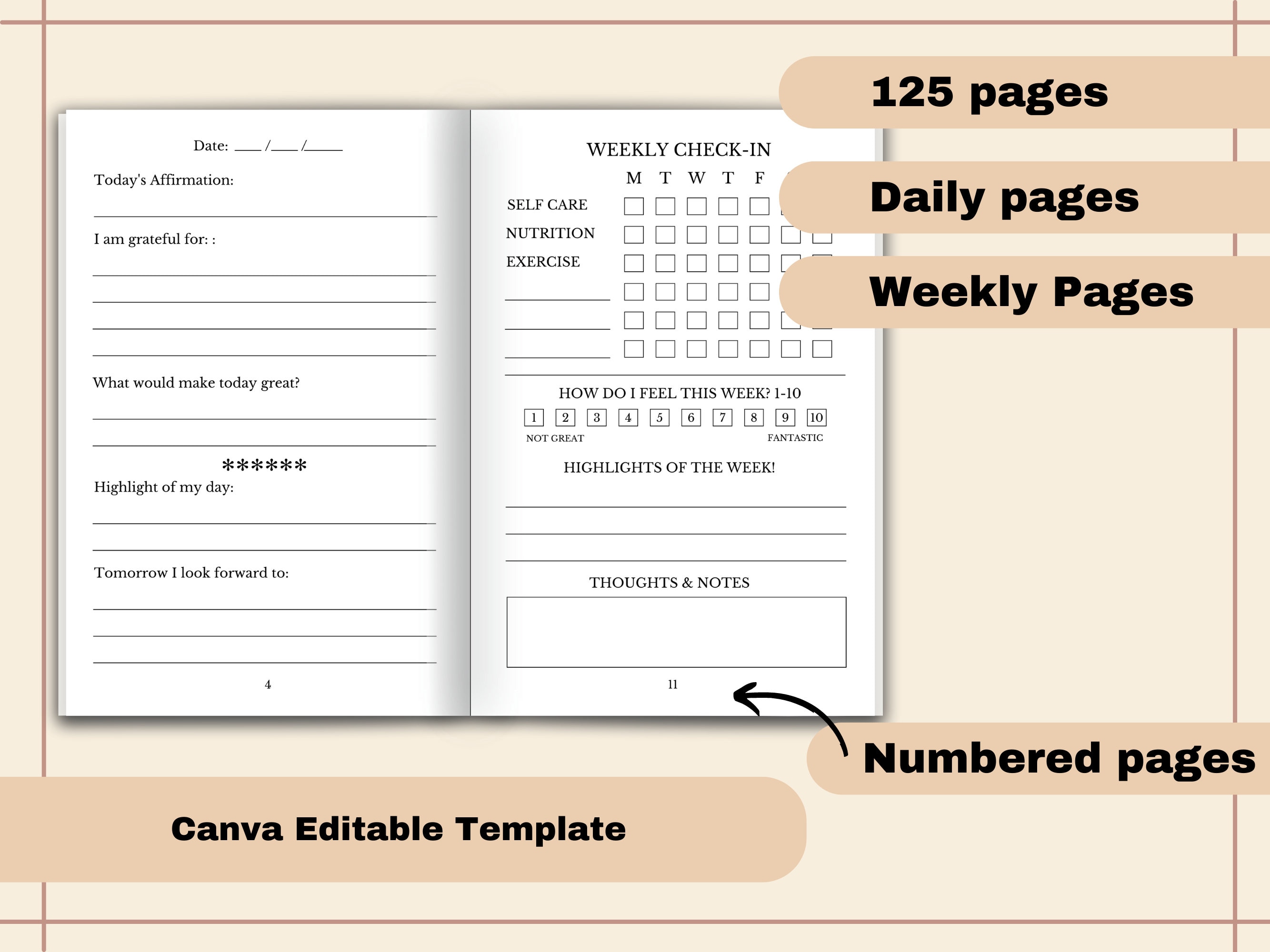 KDP Canva Editable Template; Daily Affirmation and Gratitude Journal ...