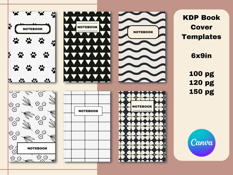 KDP Editable Book Cover Canva Templates: Black & White, for 6x9in ...