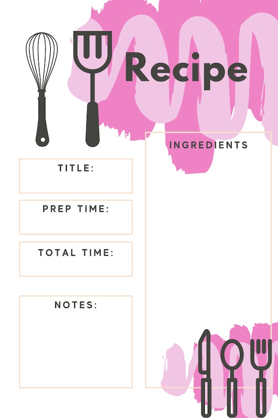 Recipe Menu Cards Printable | Etsy