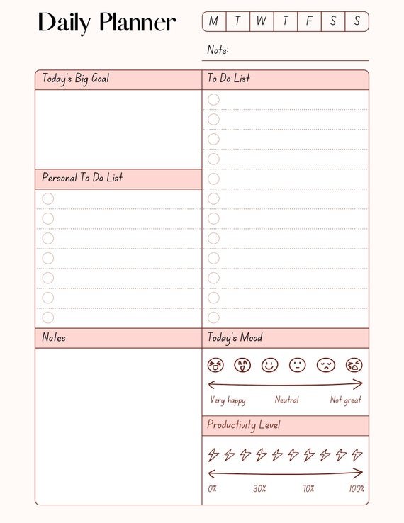 Daily Simple Planner Printable Downloadable | Etsy