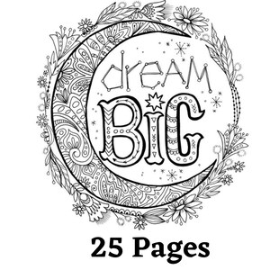 Dream Big Adult Coloring Book - 25 Pages - Digital Download - Etsy
