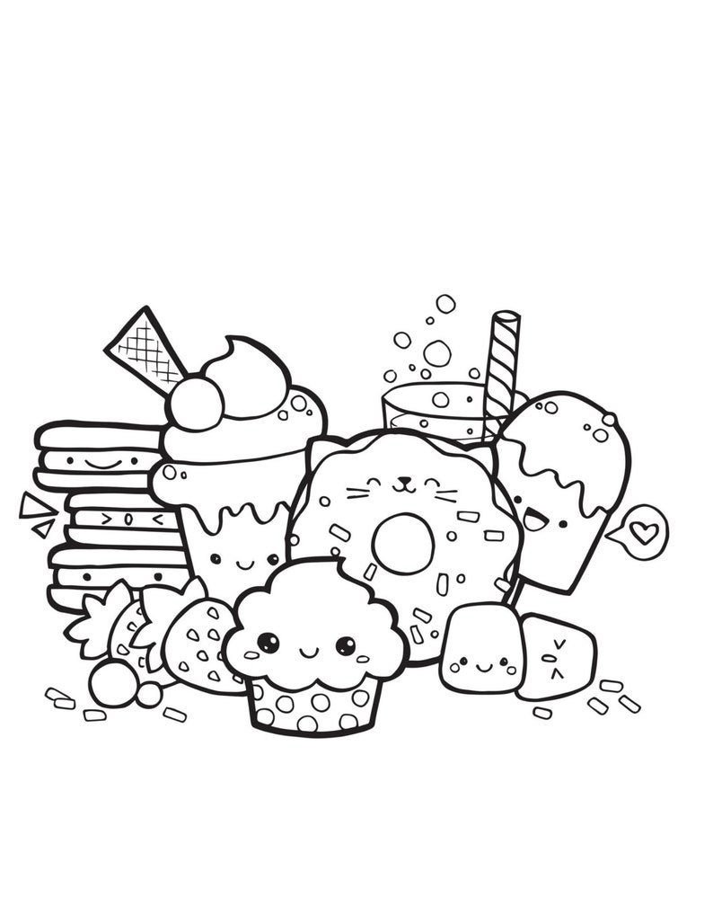 24 Printable Cute Kawaii Coloring Pages - Digital Download/instant ...