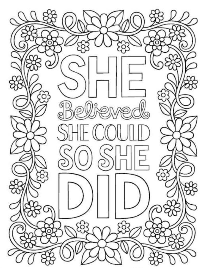 Positive Quotes Coloring Book - 35 Page Digital Download - Etsy