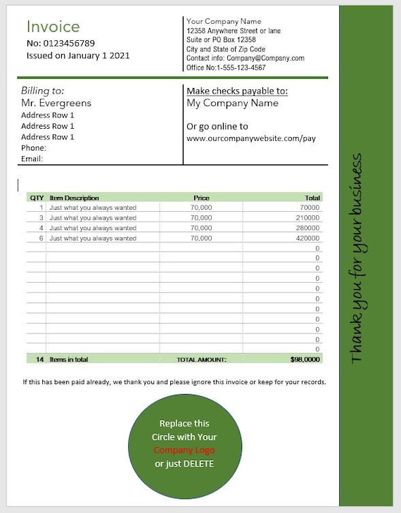 Invoice Template Green Here Use for Anyone You Are Doing | Etsy