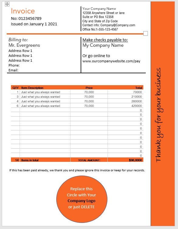 Invoice Template - ORANGE Here! Use for Anyone You Are Doing Business ...