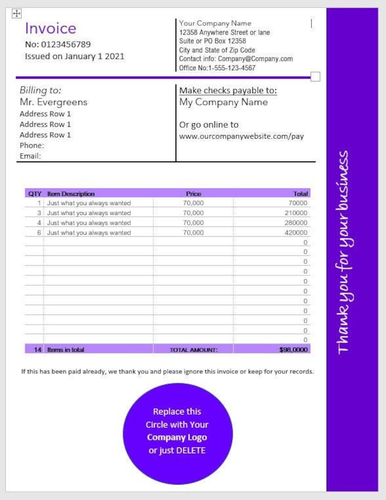 Invoice Template - PURPLE Here! Use for Anyone You Are Doing Business ...