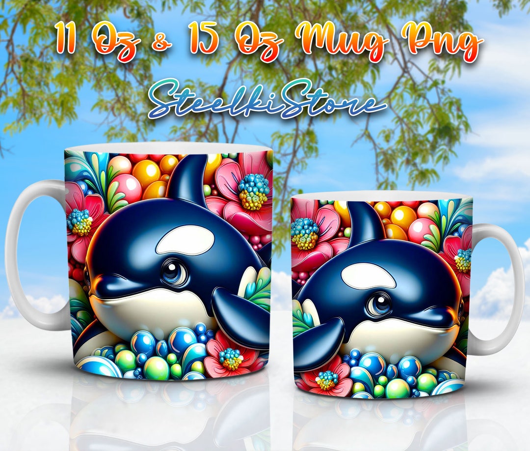 3D Orca Mug Wrap PNG, 11 Oz and 15 Oz Mug Template, Orca Mug ...