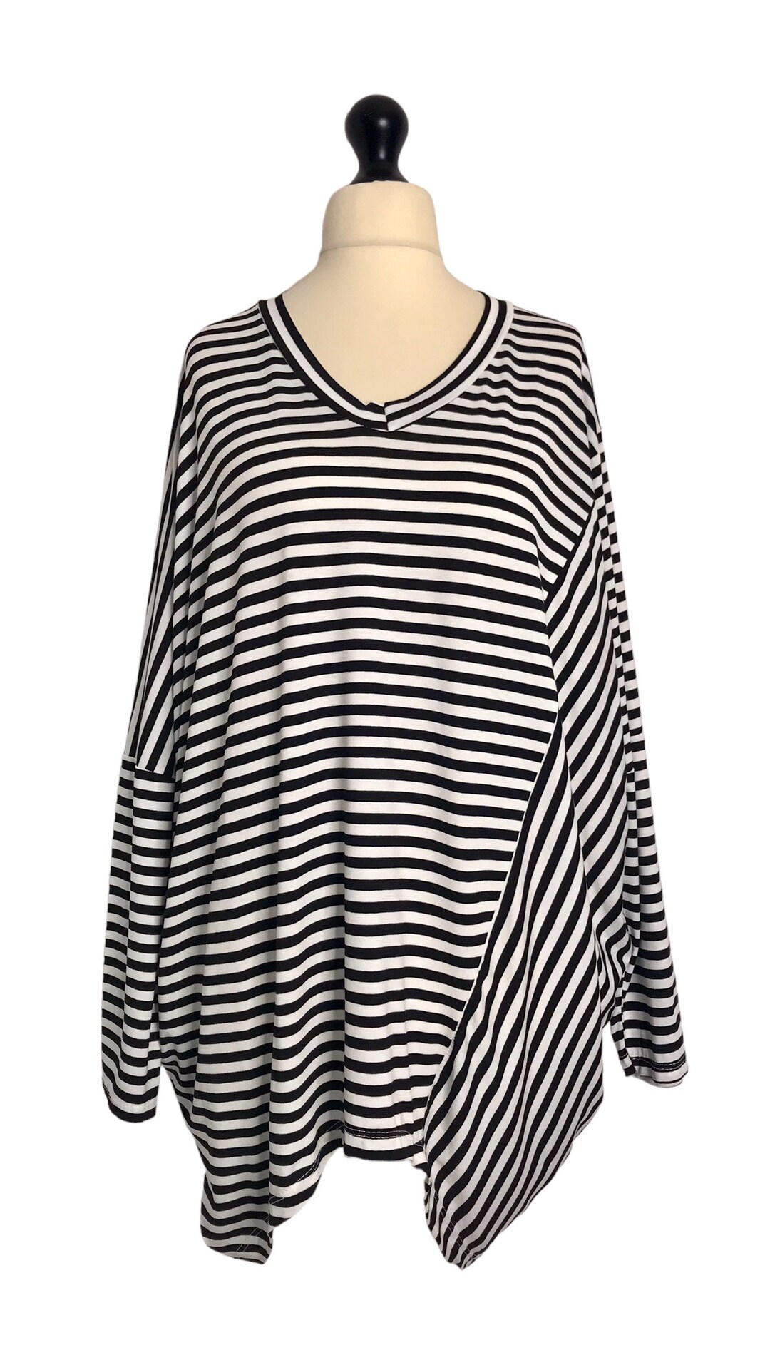 Italian Lagenlook Black Stripe Oversized Batwing Top UK Plus Sz 16 18 ...
