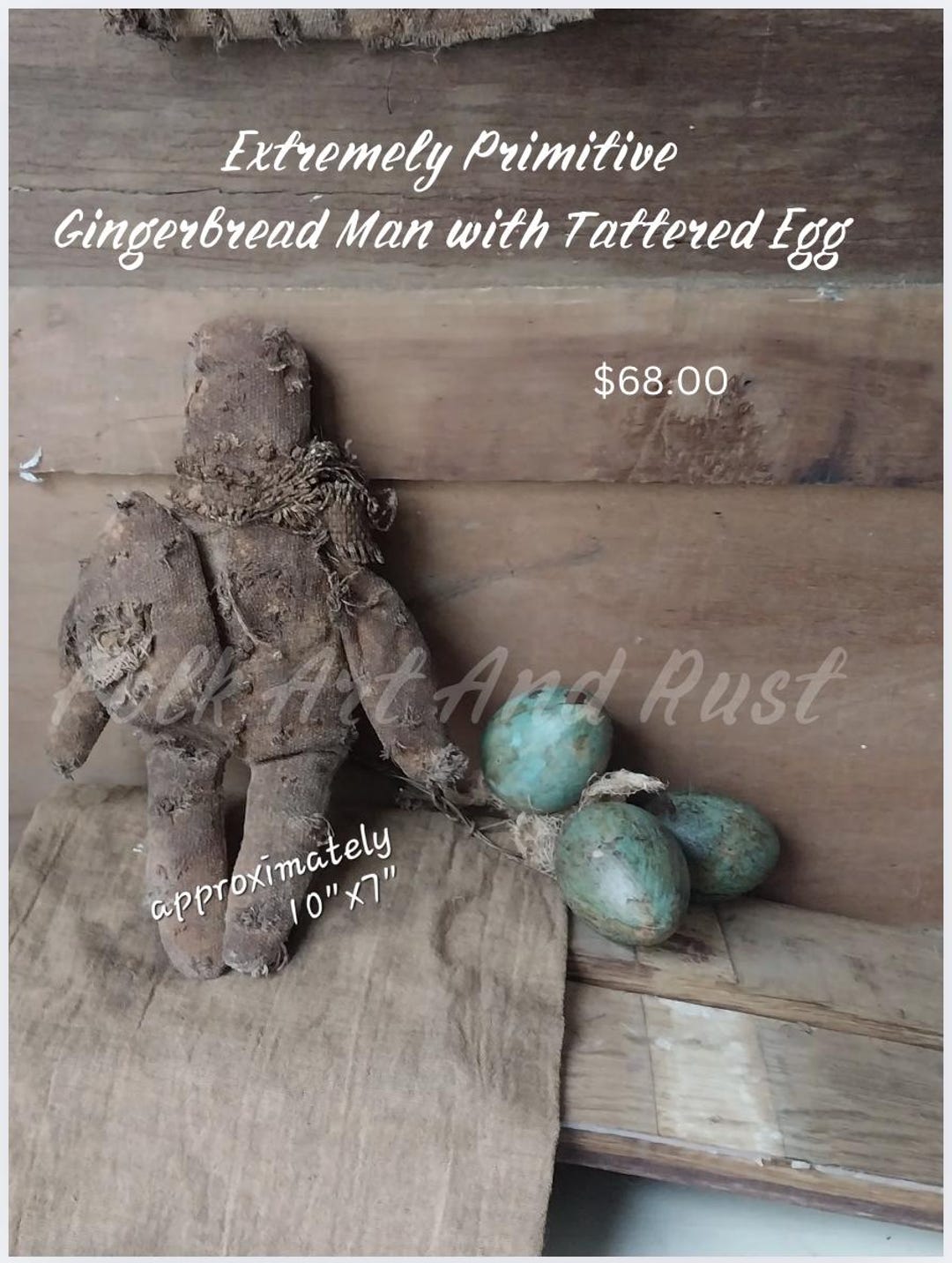 Extremely PRIMITIVE Tattered & Grungy Easter Gingerbread Man With Egg ...
