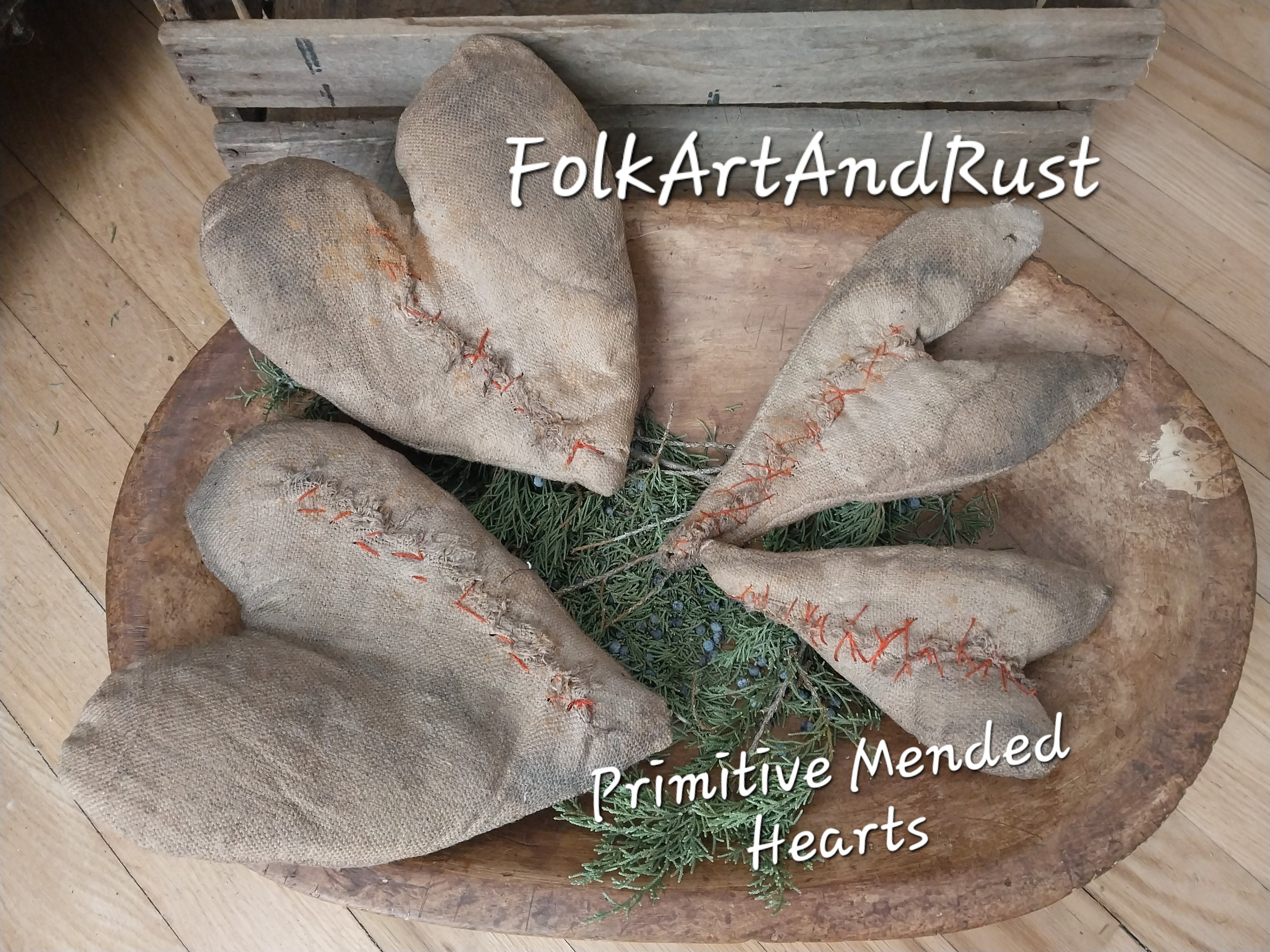 Primitive mended VALENTINE HEART Bowl Fillers Pattern Tutorial Instant ...