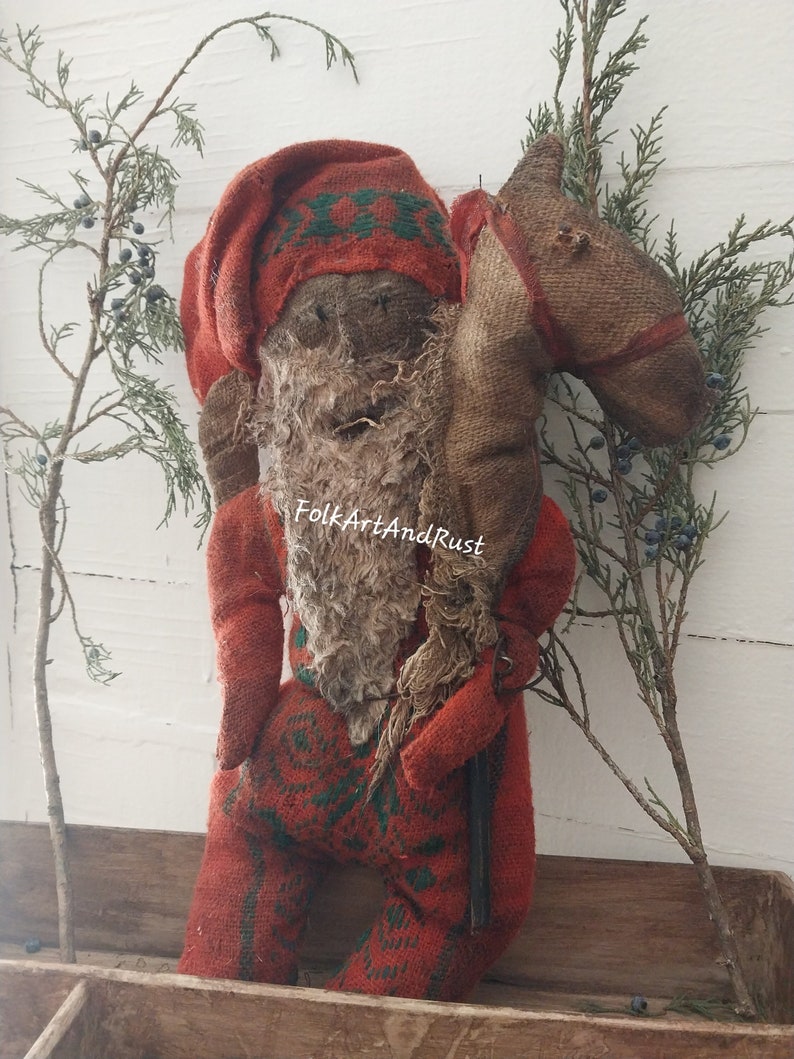 Primitive Grungy Santa and Horse Dolls Instant Download Grungy Folk Art ...