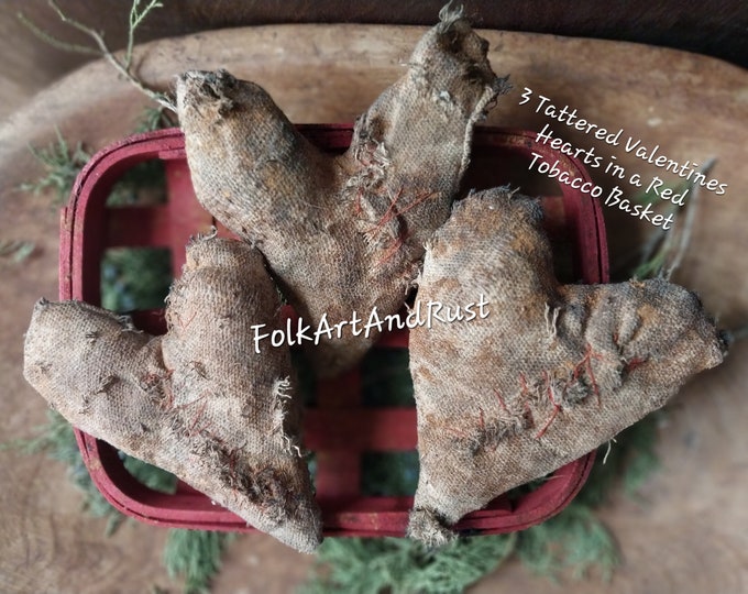 Extreme Primitive ~ Grungy & Tattered Valentines Hearts in a Red ...
