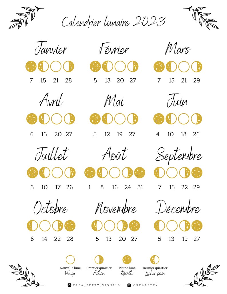 Calendrier lunaire 2023 phases de la Lune en 2023 Moon - Etsy France