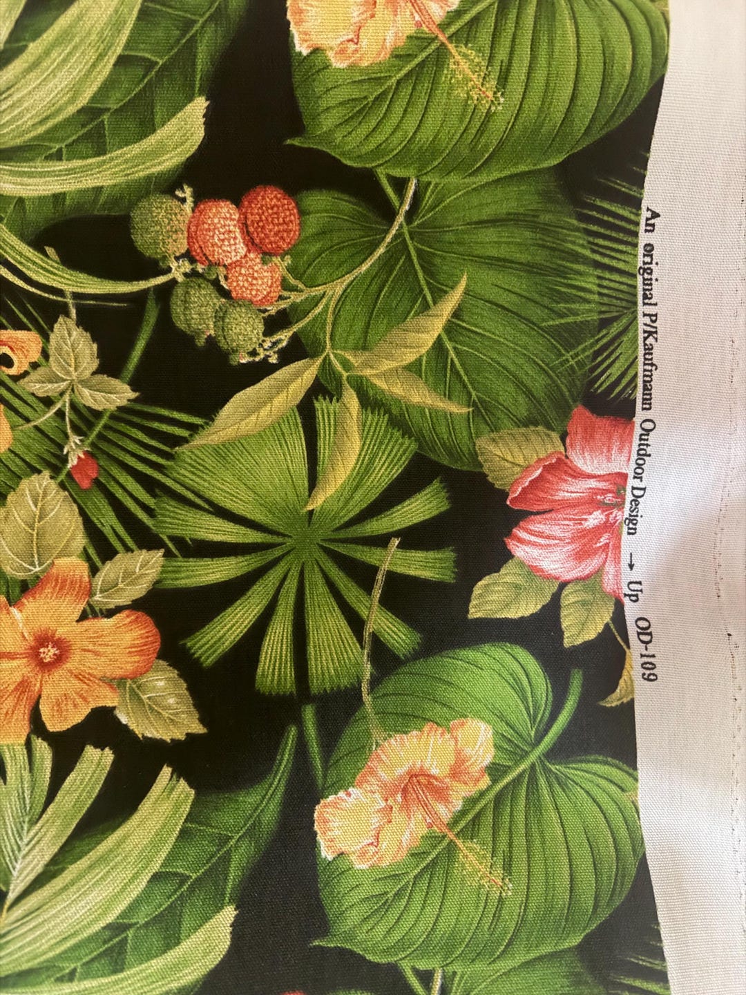 Vintage P Kaufmann Tropical Hibiscus Outdoor Fabric Black Background ...