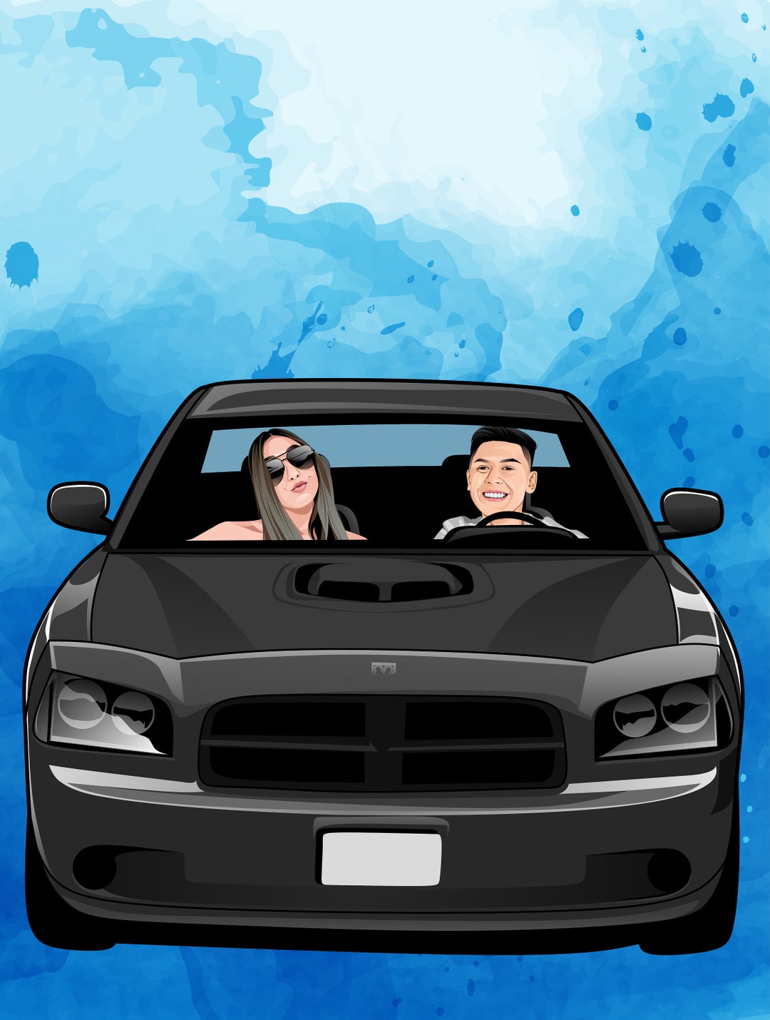 Couple Gift Cartoon Drawing, Couple in Car Cartoon Digital Art, Couple ...