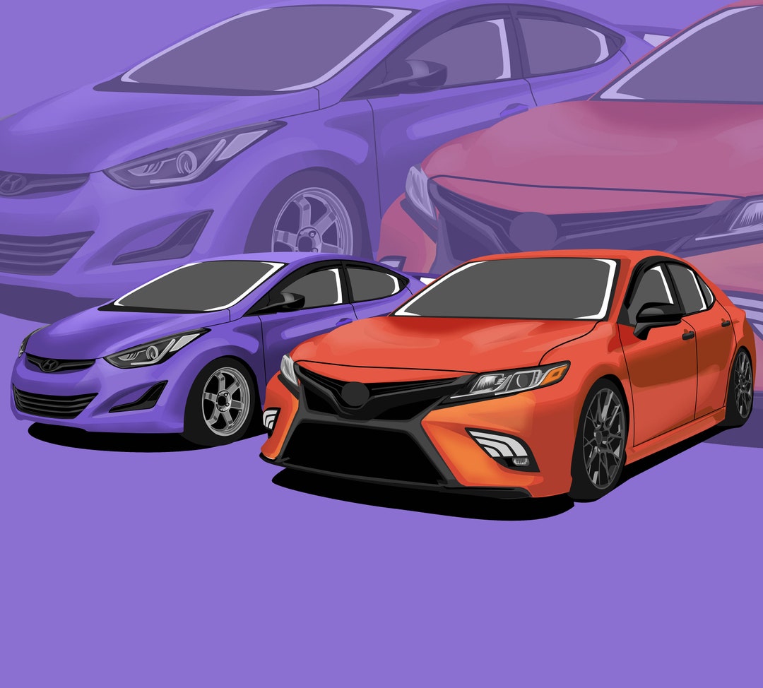 Digital Car Portrait, Custom Car Portrait From Photo, Cartoon Car ...