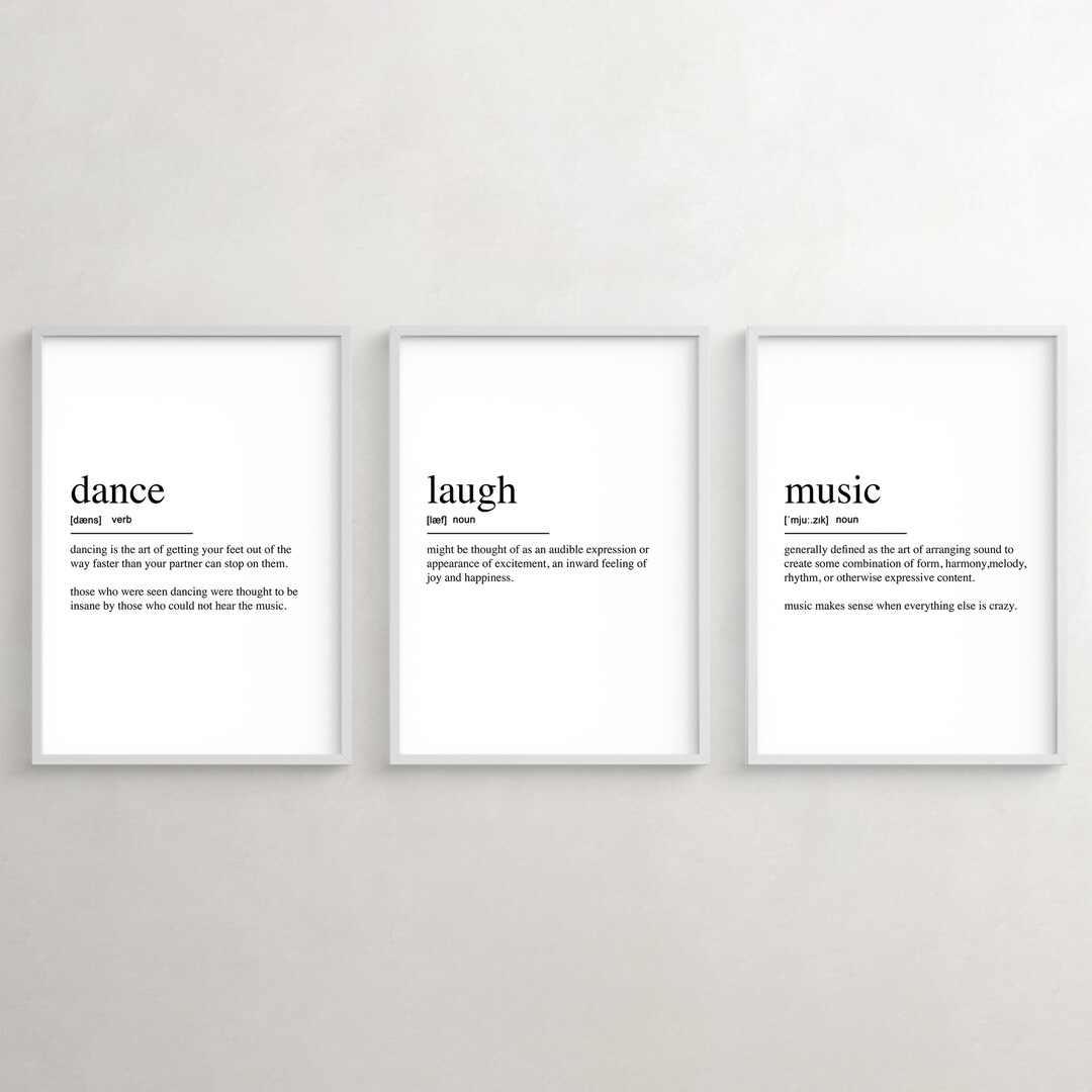 Dance Laugh Music Definition Prints: Scandinavian Wall Art (set of 3 ...