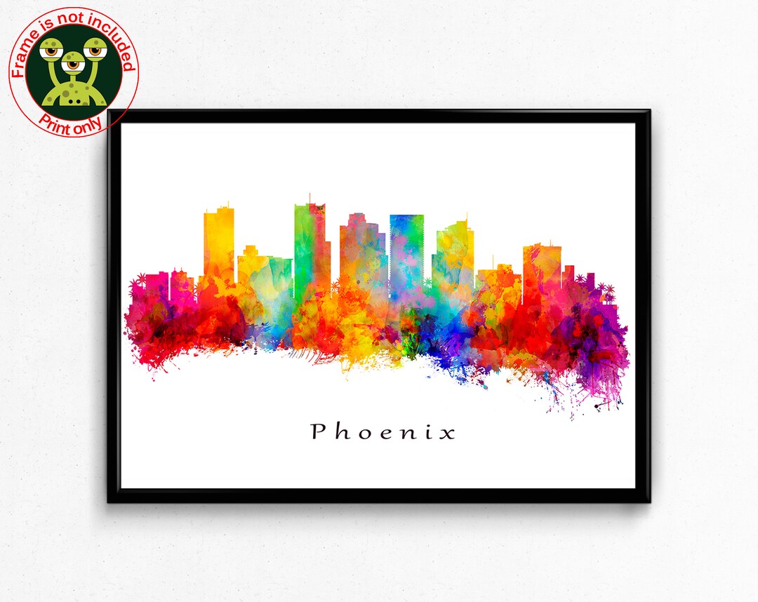 Custom US City Town Skyline Wall Art, Cityscape Watercolor Print ...