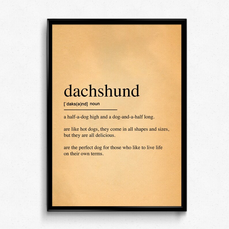 Dachshund Definition Poster. Sausage Dog Wall Art Print Gift, Wrapped ...