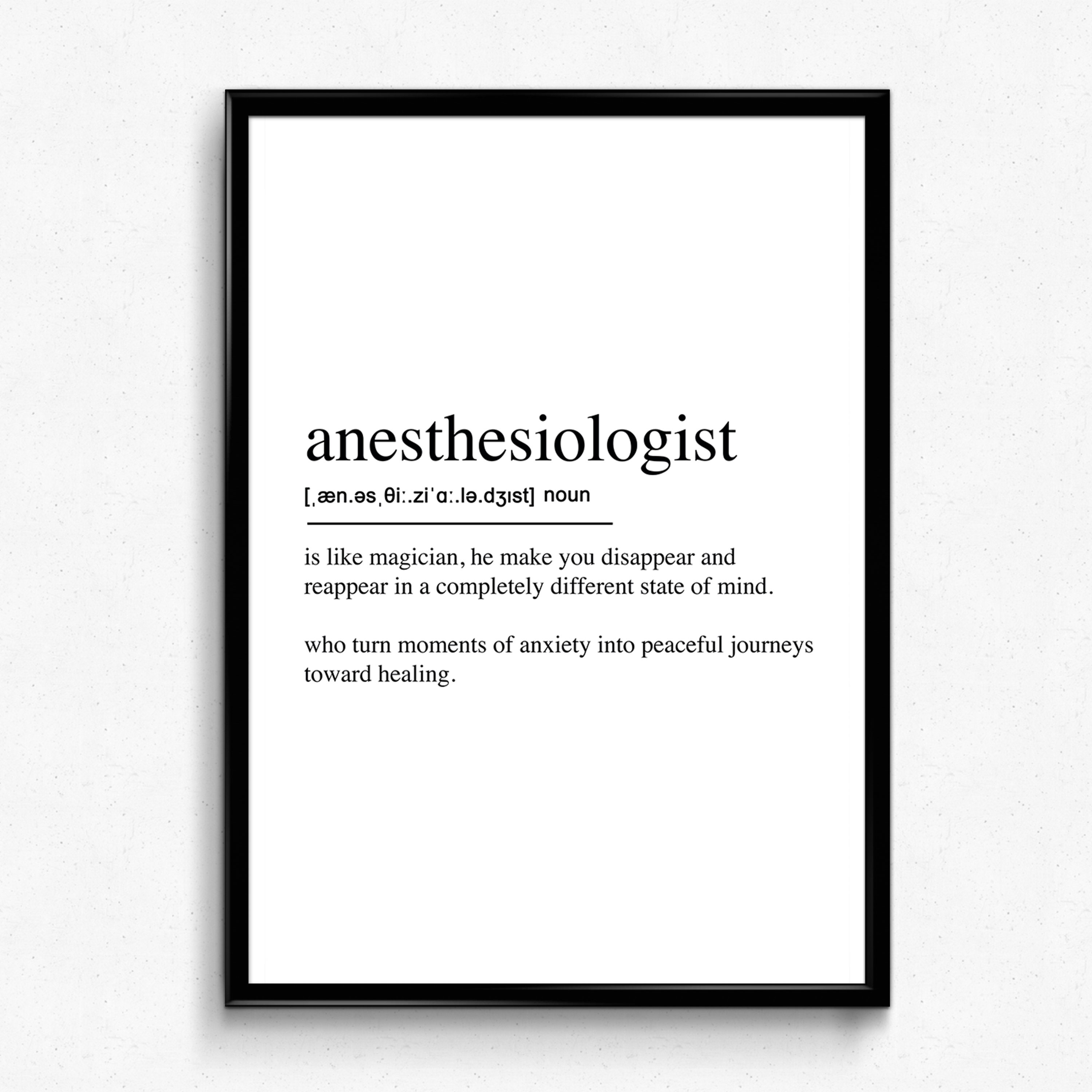Anesthesiologist Definition Poster. Anesthesia Wall Art Print ...