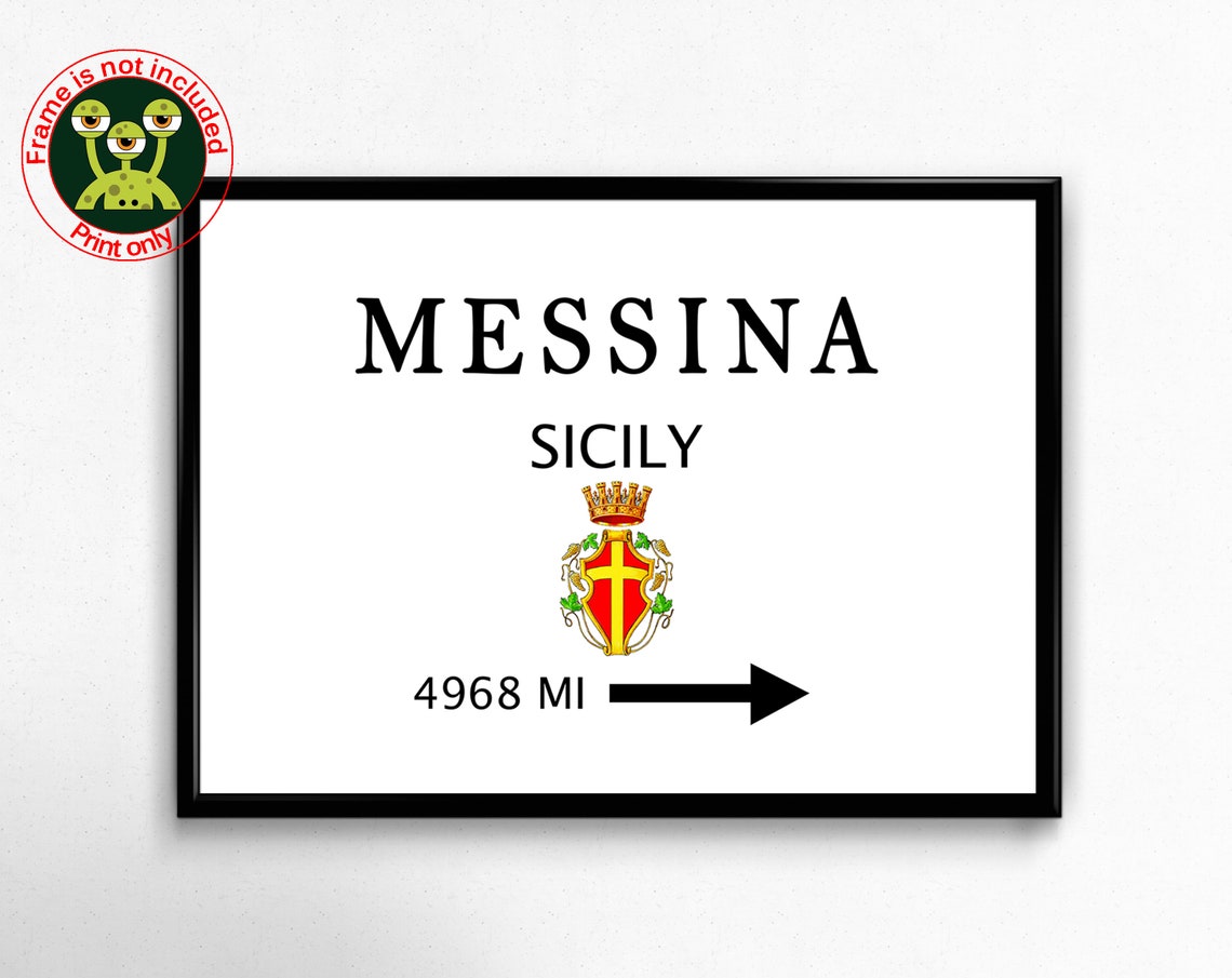 Messina Sicily Mileage Sign Print. Italy Modern Poster. Distance Wall ...