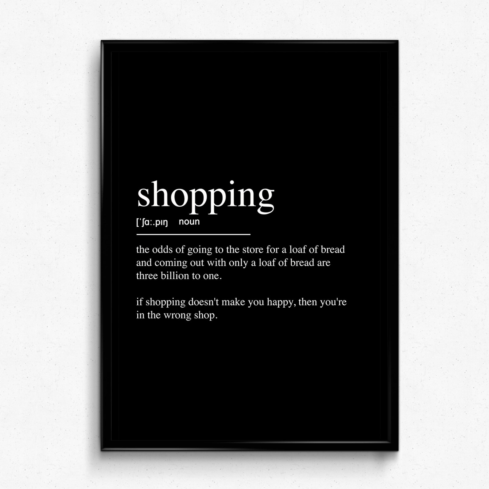 Shopping Definition Poster. Minimalist Wall Art Print, Shopaholic Gift ...
