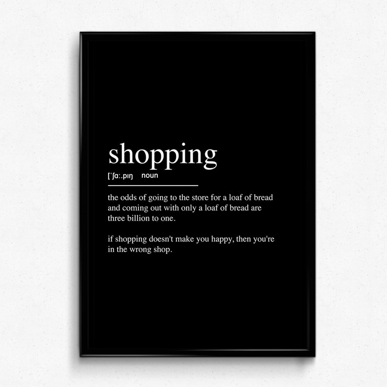 Shopping Definition Art Print, Modern Shopaholic Gift, Ready to Hang ...
