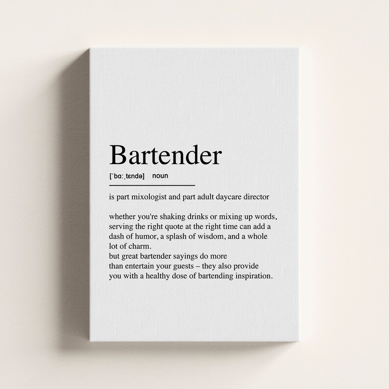 Bartender Definition Poster. Modern Wall Art, Minimalist Print, Bar ...