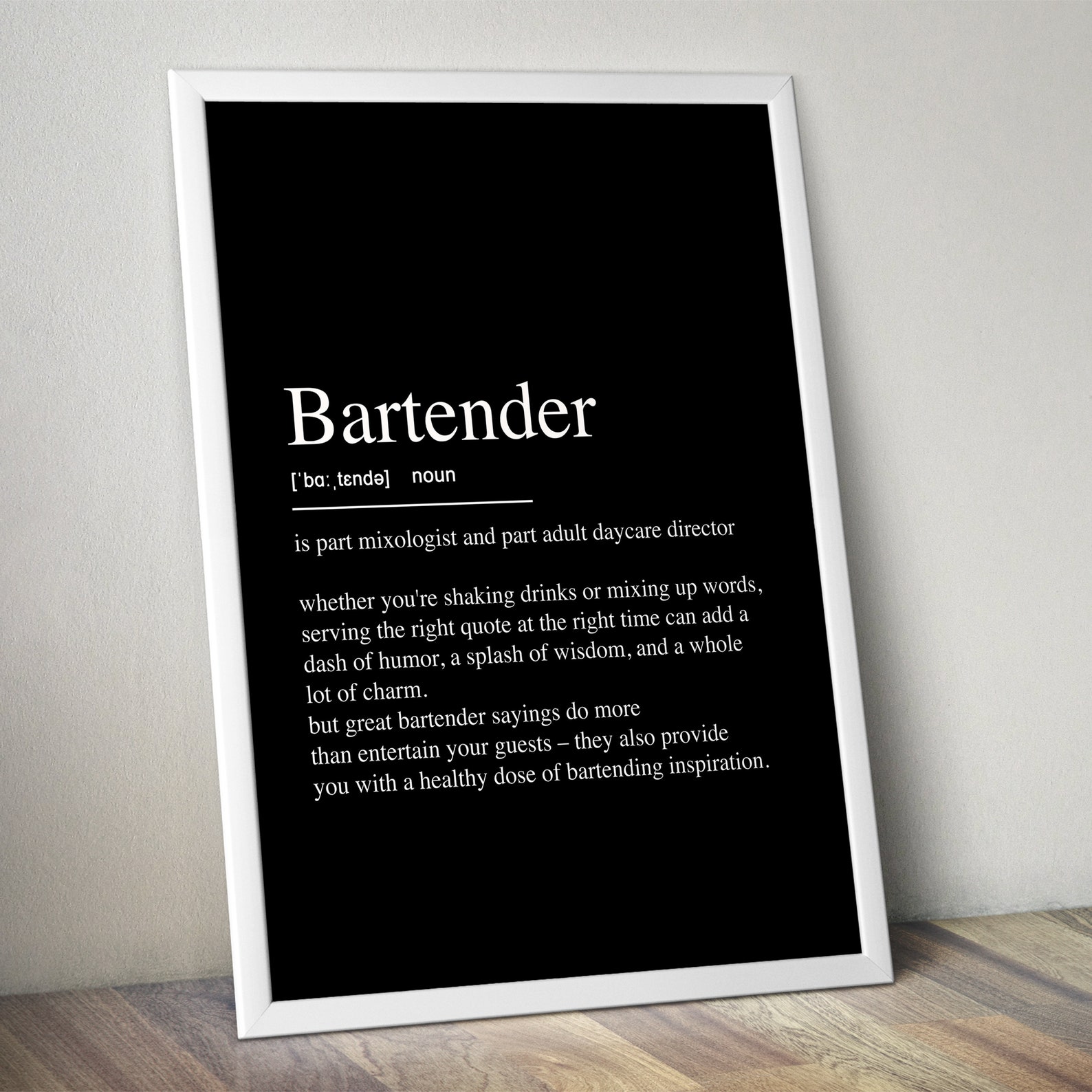 Bartender Definition Poster. Modern Wall Art, Minimalist Print, Bar ...