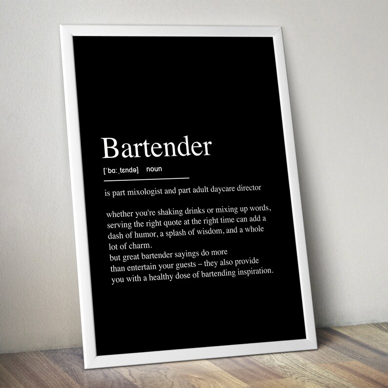 Bartender Definition Poster. Modern Wall Art, Minimalist Print, Bar ...
