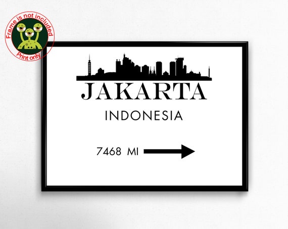 Jakarta Mileage Sign Print. Indonesia Modern Travel Poster. | Etsy