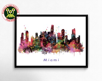 Miami Skyline Florida Cityscape Painting Art Print Poster CX - Etsy