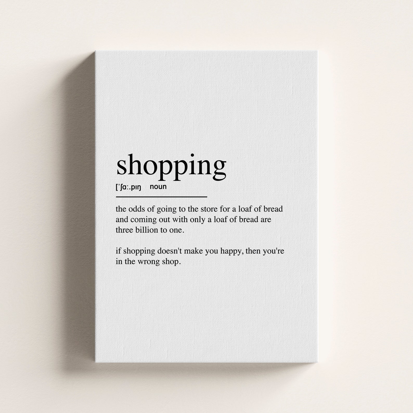 Shopping Definition Poster. Minimalist Wall Art Print, Shopaholic Gift ...