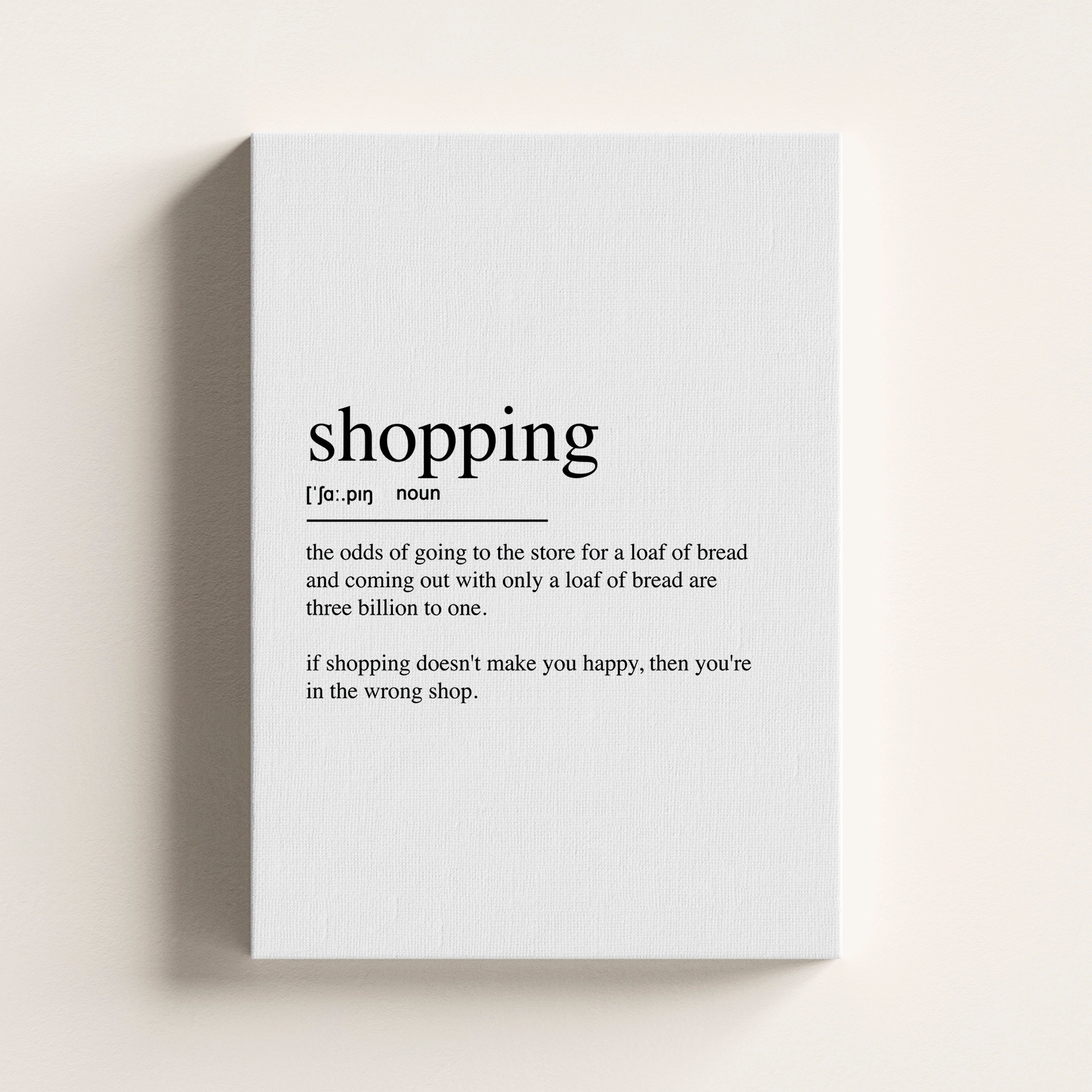 Shopping Definition Poster. Minimalist Wall Art Print, Shopaholic Gift ...