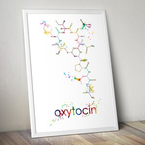 Oxytocin Molecule Watercolor Print: Love Hormone Canvas Art, Colorful ...