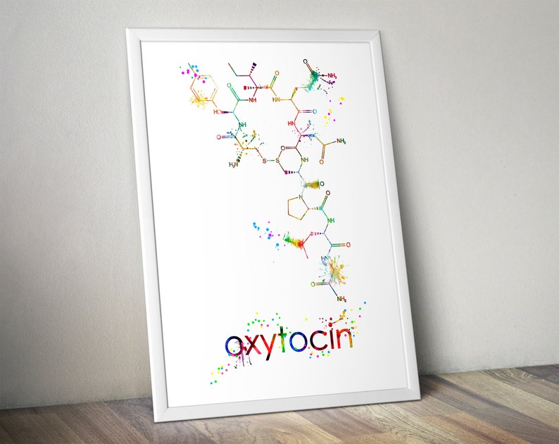 Oxytocin Molecule Watercolor Print: Love Hormone Canvas Art, Colorful ...
