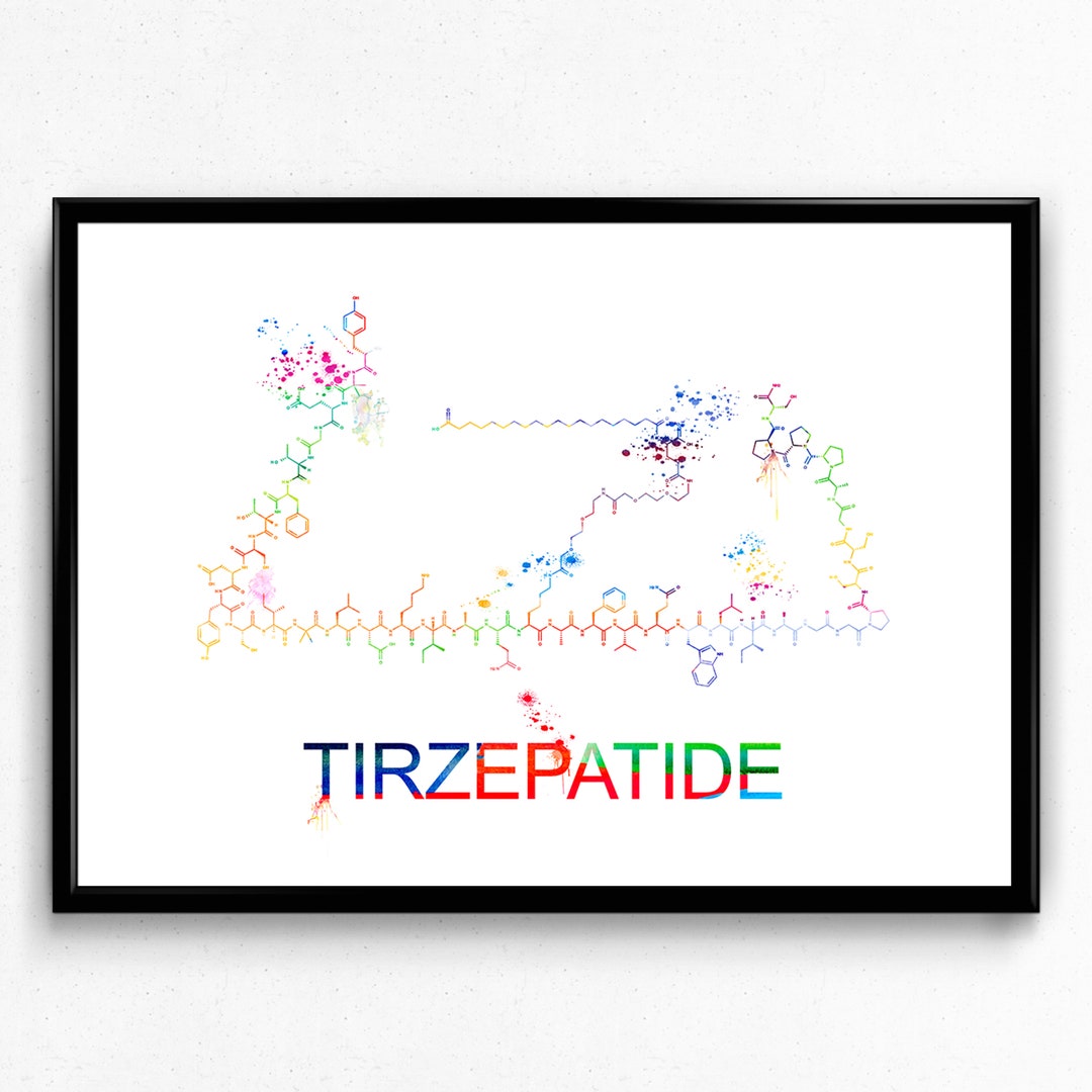 Tirzepatide Molecule Watercolor Print. Chemical Formula Poster ...