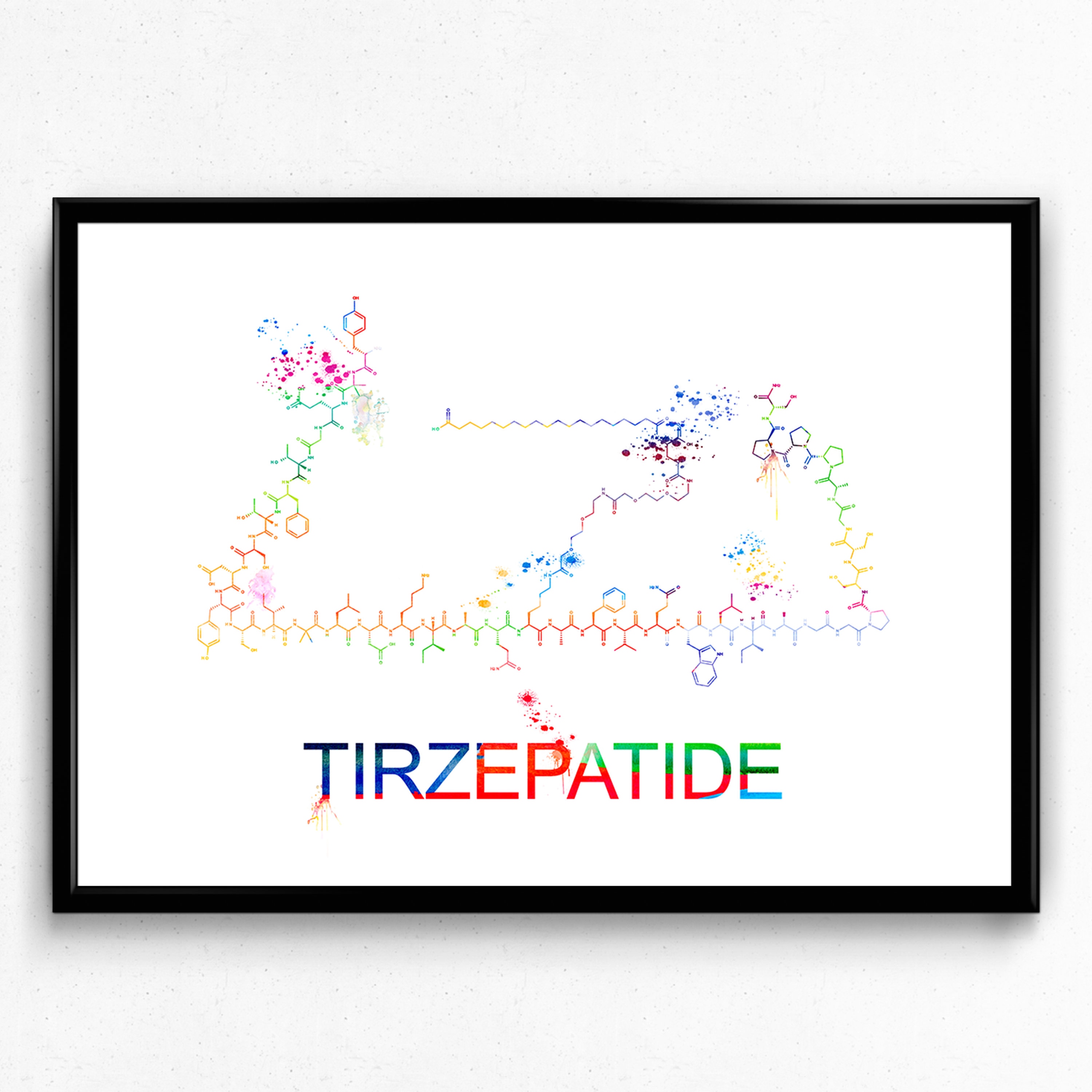 Tirzepatide Molecule Watercolor Print. Chemical Formula Poster ...