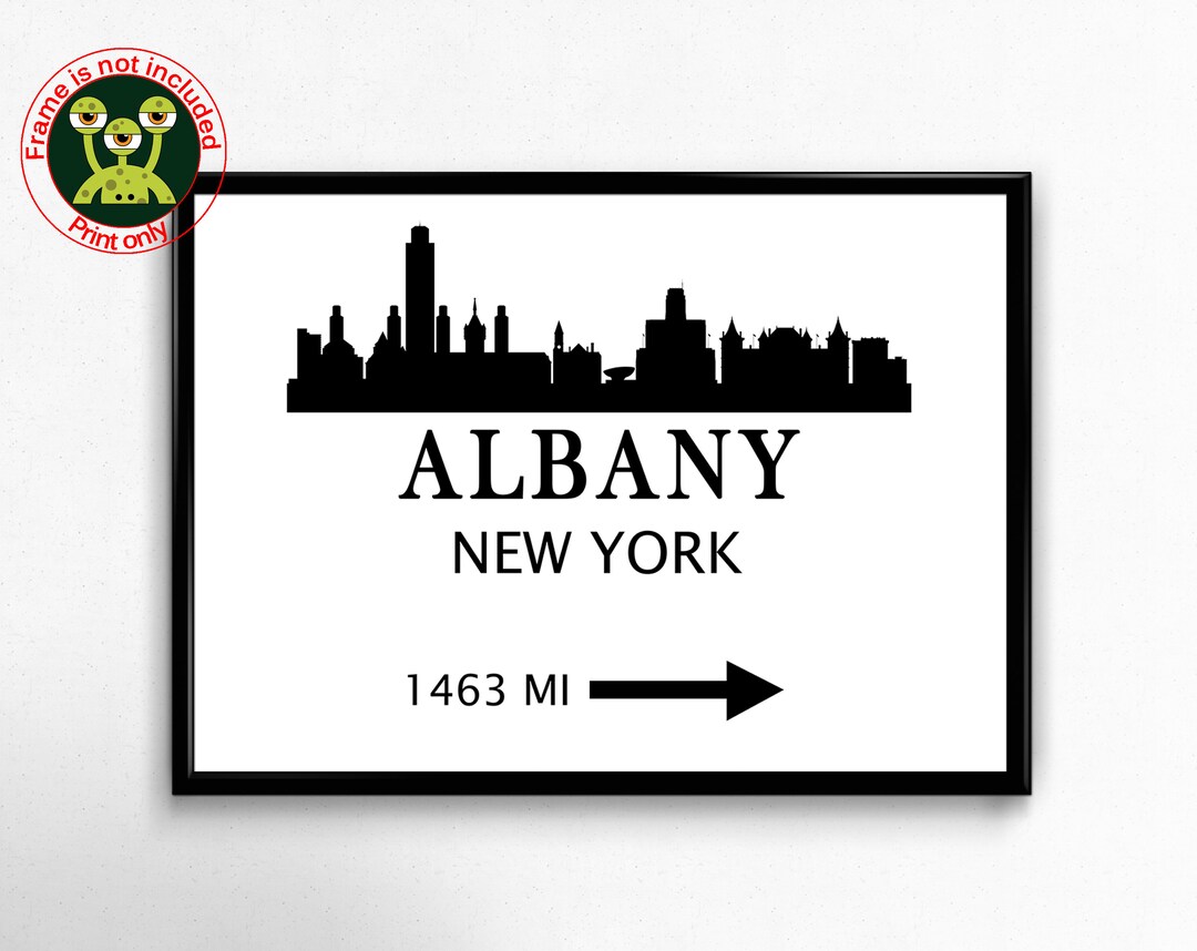 Albany NY Modern Poster. Mileage Sign Print. Skyline Wall Art, New York ...