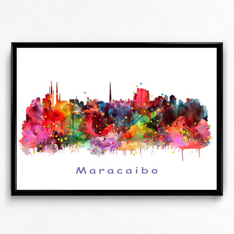 Barquisimeto, Caracas, Maracaibo, City Skyline Watercolor Print ...